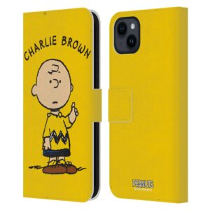 head case designs officially licensed peanuts charlie brown characters leather book wallet case cover compatible with apple iphone 15 plus