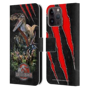 head case designs officially licensed jurassic park dinosaurs 3 iii key art leather book wallet case cover compatible with apple iphone 15 pro max