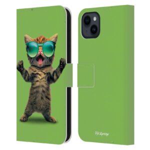 head case designs officially licensed p.d. moreno cat sunglasses furry fun artwork leather book wallet case cover compatible with apple iphone 15 plus