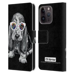 head case designs officially licensed p.d. moreno basset hound black and white dogs leather book wallet case cover compatible with apple iphone 15 pro