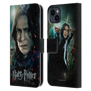 head case designs officially licensed harry potter severus snape deathly hallows viii leather book wallet case cover compatible with apple iphone 15 plus