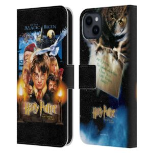 head case designs officially licensed harry potter poster 1 sorcerer's stone ii leather book wallet case cover compatible with apple iphone 15 plus