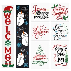 christmas welcome stencils for painting on wood,let it snow stencil for porch sign merry christmas believe snowman drawing templates for shirts pillow cover door hanger decor（11/12p）