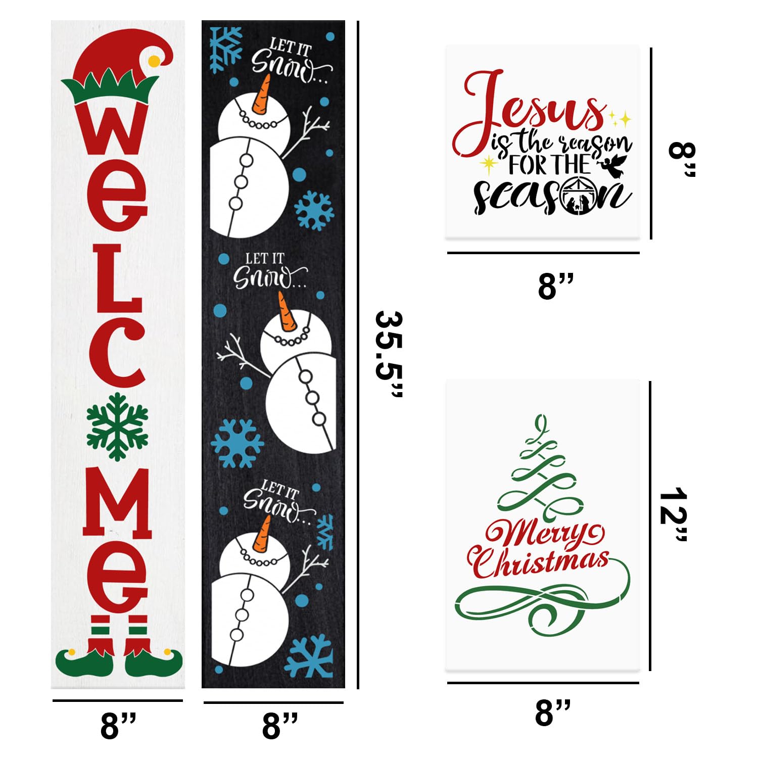 Christmas Welcome Stencils for Painting on Wood,Let It Snow Stencil for Porch Sign Merry Christmas Believe Snowman Drawing Templates for Shirts Pillow Cover Door Hanger Decor（11/12p）