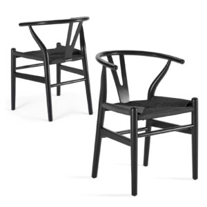 wood wishbone dining room chairs set of 2 mid century modern wooden for your beach house, 16.5" d x 20" w x 30" h, full black