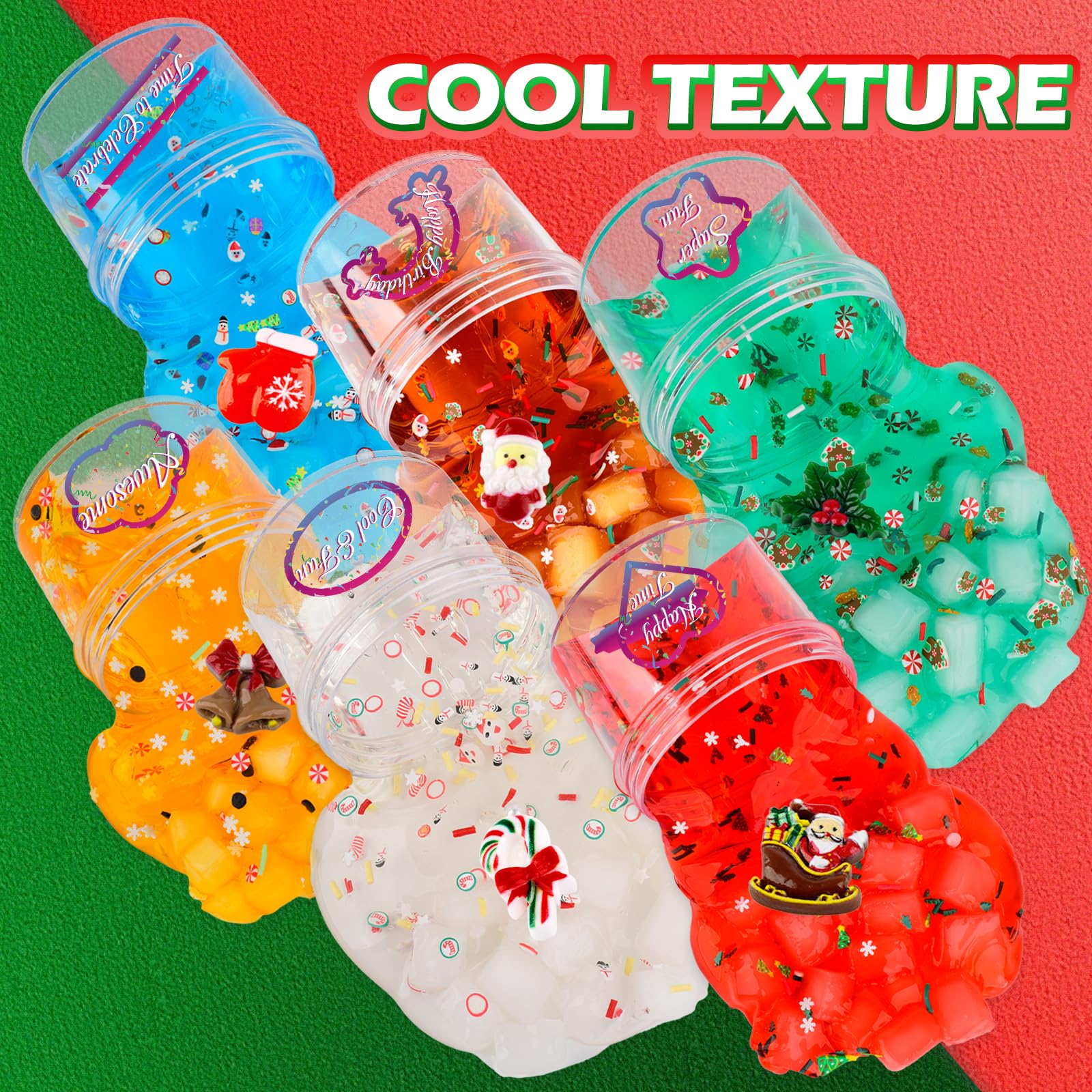 6 Pack Crunchy Clear Slime Kit Christmas Crystal Jelly Cube Slime with Xmas Decors Charms, Premade Holiday Bubble Glossy Slime for Girl Boy 10-12, Super Soft Stretchy Sludge, Kid Party Favors