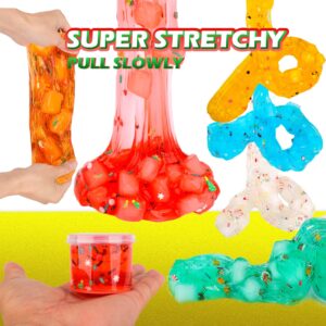 6 Pack Crunchy Clear Slime Kit Christmas Crystal Jelly Cube Slime with Xmas Decors Charms, Premade Holiday Bubble Glossy Slime for Girl Boy 10-12, Super Soft Stretchy Sludge, Kid Party Favors