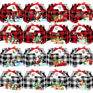 zhanmai 100 pieces bulk christmas gift boxes gable candy boxes buffalo plaid xmas treat boxes with gift tag and ribbon 3d cardboard goodie boxes for gift giving christmas party favor(red and white)