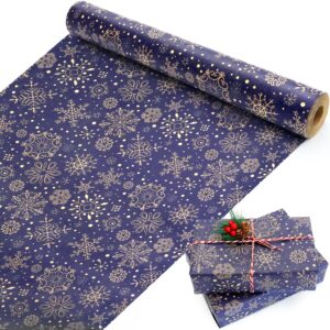 mamunu christmas wrapping paper roll, navy blue and brown kraft gift wrapping paper jumbo roll, snowflake recycle christmas wrapping paper for gift wrapping arts crafts decorations, 17x590 inch.