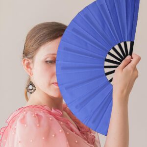 Rave Hand Fan,2 Pack Large Folding Hand Rave Fan,Vintage Fabric Foldable Hand Fans,Chinese Kung Fu Tai Chi Hand Fan,Festival Fan,Clack Hand Held Fan Gifts for Women Party Dance (2 Pack / Blue)