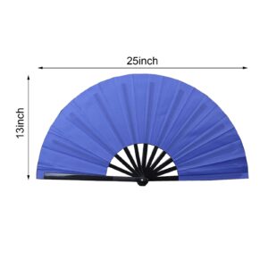 Rave Hand Fan,2 Pack Large Folding Hand Rave Fan,Vintage Fabric Foldable Hand Fans,Chinese Kung Fu Tai Chi Hand Fan,Festival Fan,Clack Hand Held Fan Gifts for Women Party Dance (2 Pack / Blue)