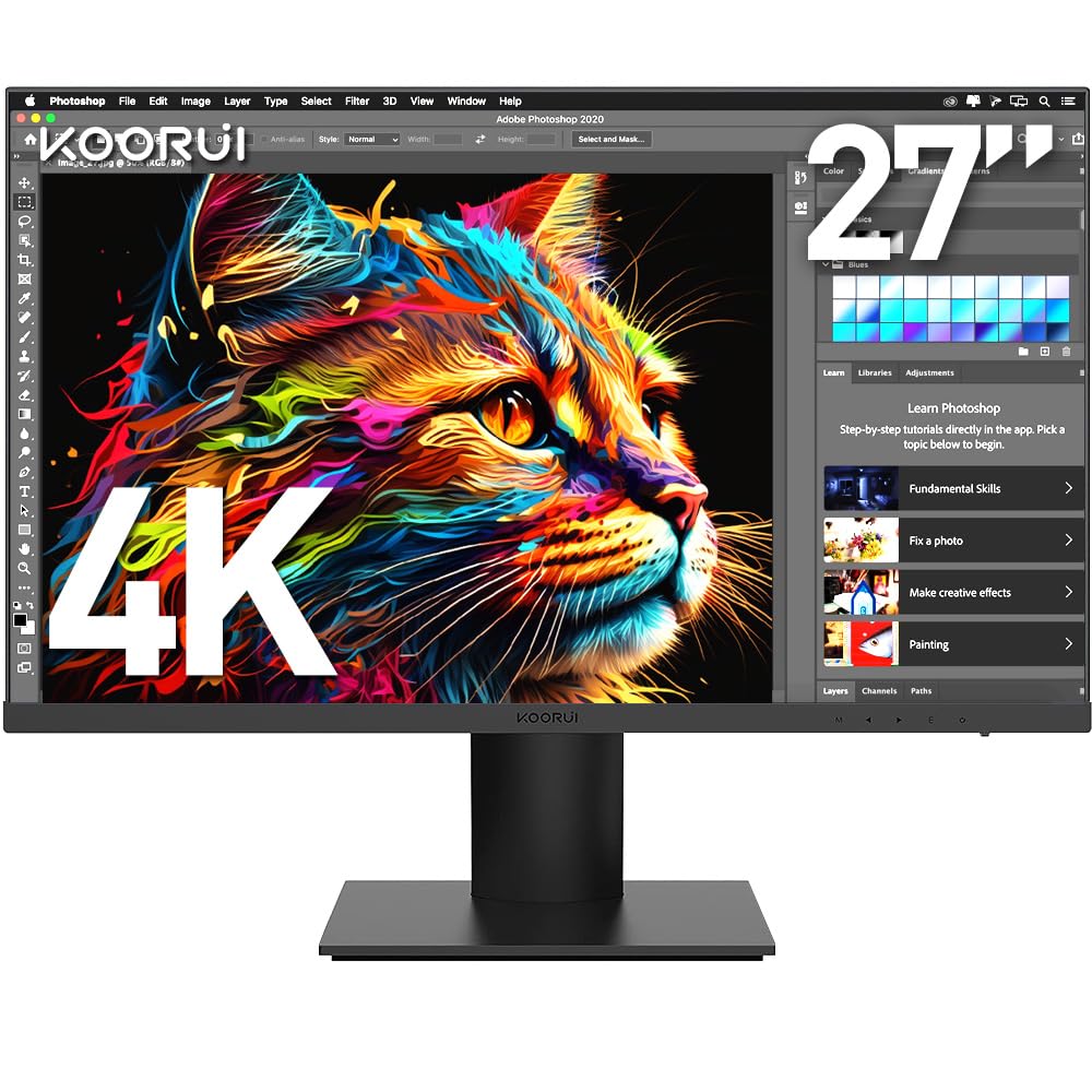 KOORUI 27 inch 4K UHD(3840x2160) IPS Ultra-Thin Computer Monitor 90% DCI-P3 HDR 10 Gaming Monitors HDMI 2.0 DisplayPort1.4 Audio 3 Years Warranty