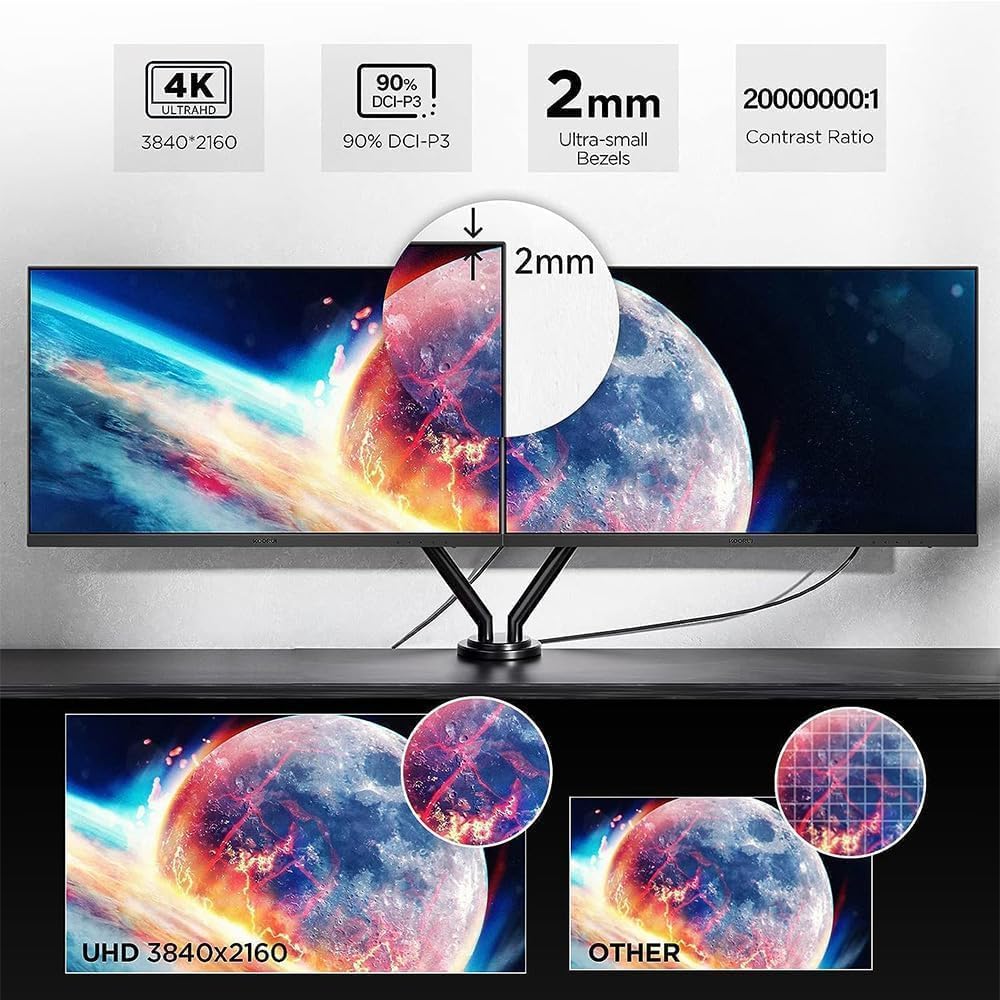 KOORUI 27 inch 4K UHD(3840x2160) IPS Ultra-Thin Computer Monitor 90% DCI-P3 HDR 10 Gaming Monitors HDMI 2.0 DisplayPort1.4 Audio 3 Years Warranty