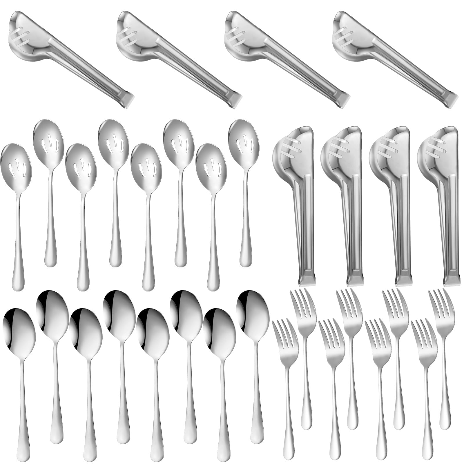 Sabary 32 Pcs Buffet Party Stainless Steel Serving Utensil Metal Buffet Serving Utensils Set with Serving Spoons, Slotted Spoon, Serving Fork, Serving Tong for Catering Party Banquet