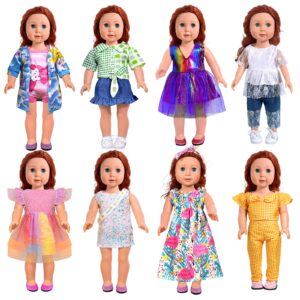 wondoll 18-inch-doll-clothes and accessories - 8 sets american doll clothes compatible with all 18 inch dolls outfits christmas birthday gift for girls