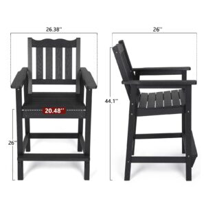 Stoog All-Weather Balcony Chairs Set, Tall Adirondack Chair Set of 2 with 16" Connecting Tray, Poly Outdoor Chairs for Backyard, Garden, Deck and Patio, Black