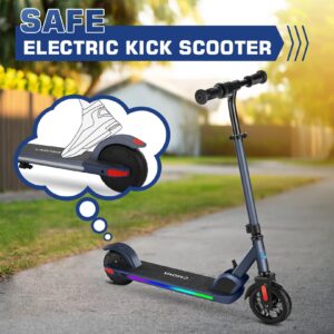 Caroma Electric Scooter for Kids Ages 8-12, 150W Foldable Kids Electric Scooter, Max 7 Miles & 10 Mph, LED Display, Colorful Lights, Adjustable Height, Lightweight Electric Scooter for Kids Teens