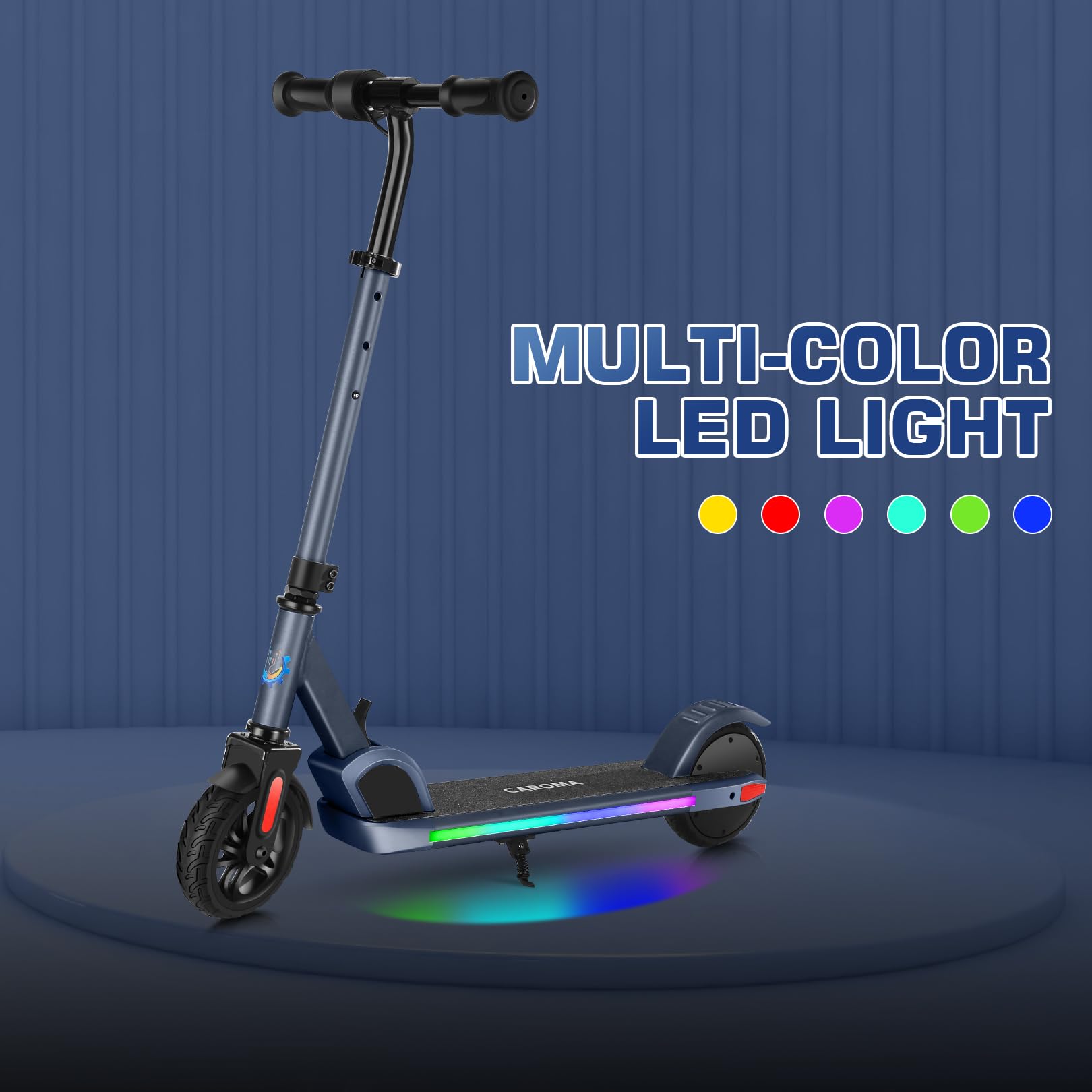 Caroma Electric Scooter for Kids Ages 8-12, 150W Foldable Kids Electric Scooter, Max 7 Miles & 10 Mph, LED Display, Colorful Lights, Adjustable Height, Lightweight Electric Scooter for Kids Teens