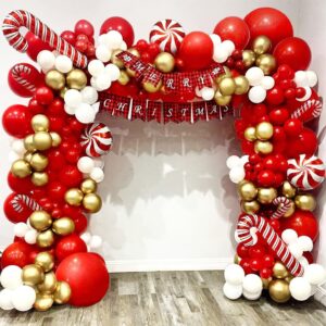 merry christmas balloon arch garland kit red white gold balloons with candy cane foil balloons for holiday christmas candy themed party decorations