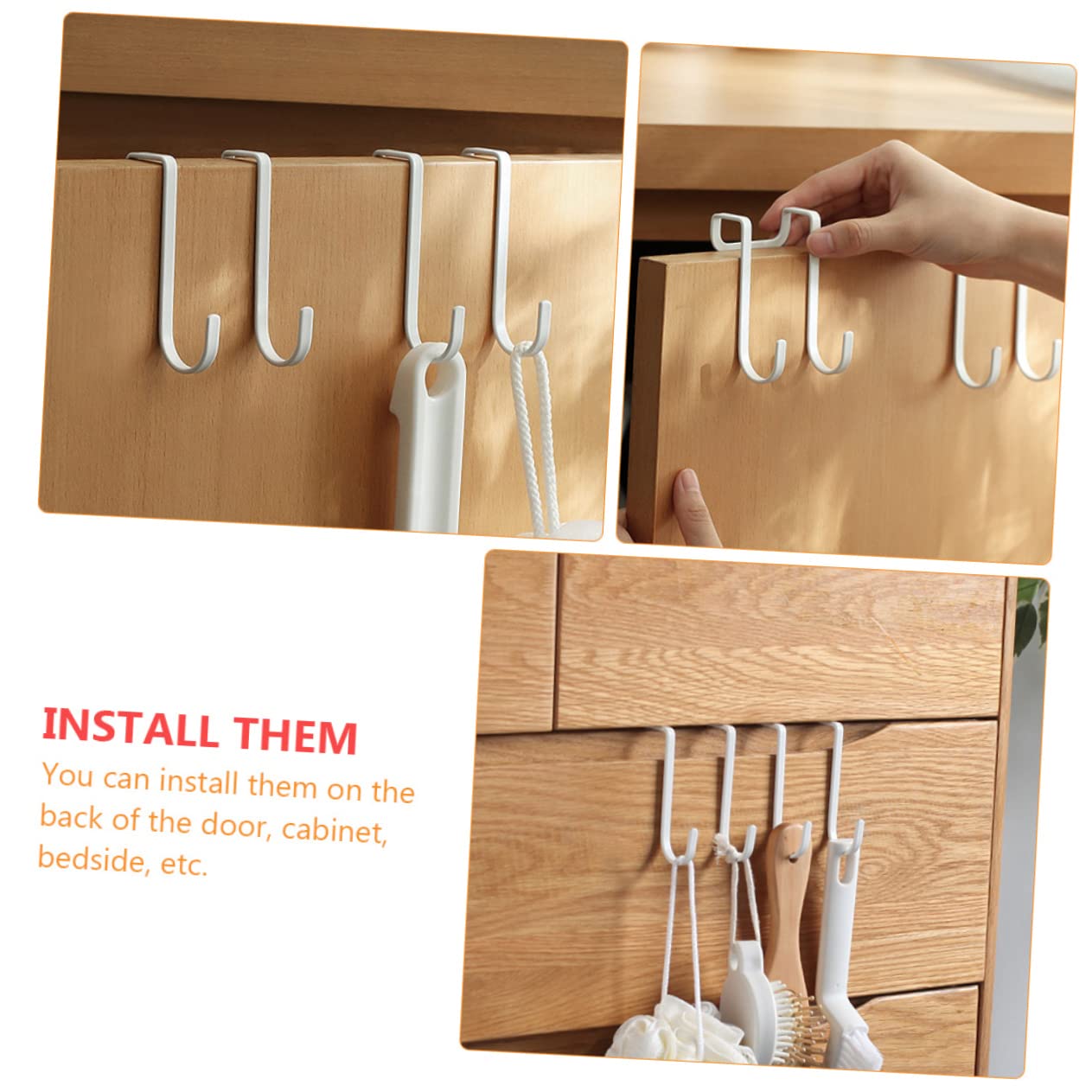 Abaodam 6 Pcs 1 Set door behind bed storage hanging white coat rack cabinet hooks over door hook organizer bedroom rack clothes hanging hooks double-row hooks no nails Coat hanger hat