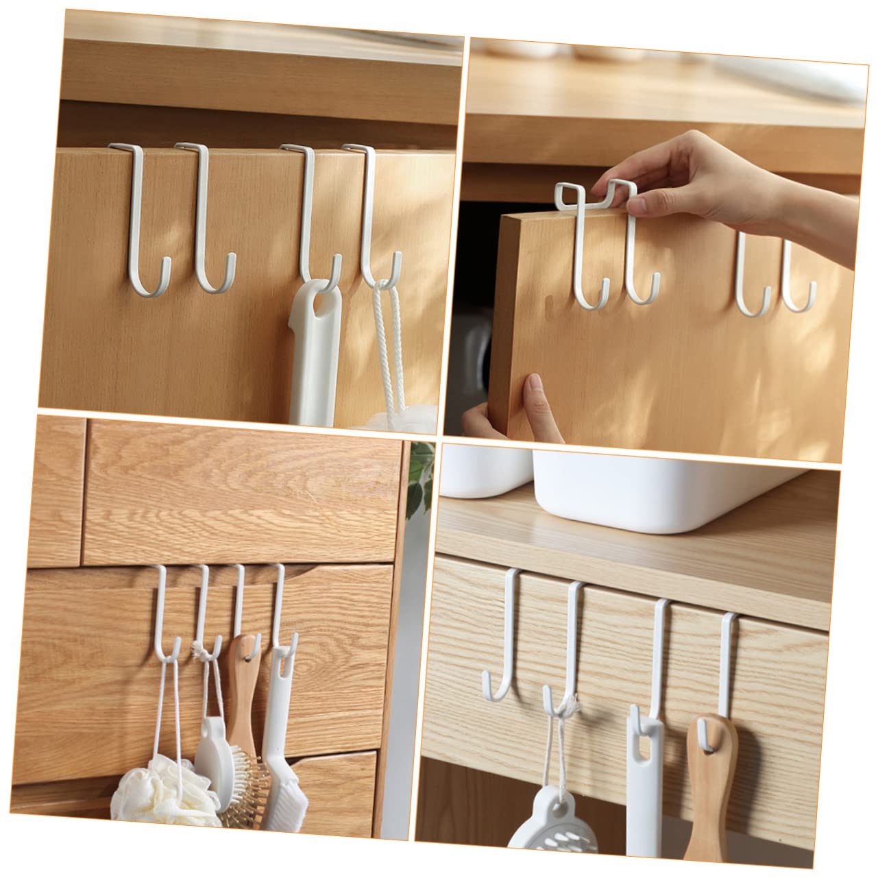 Abaodam 6 Pcs 1 Set door behind bed storage hanging white coat rack cabinet hooks over door hook organizer bedroom rack clothes hanging hooks double-row hooks no nails Coat hanger hat