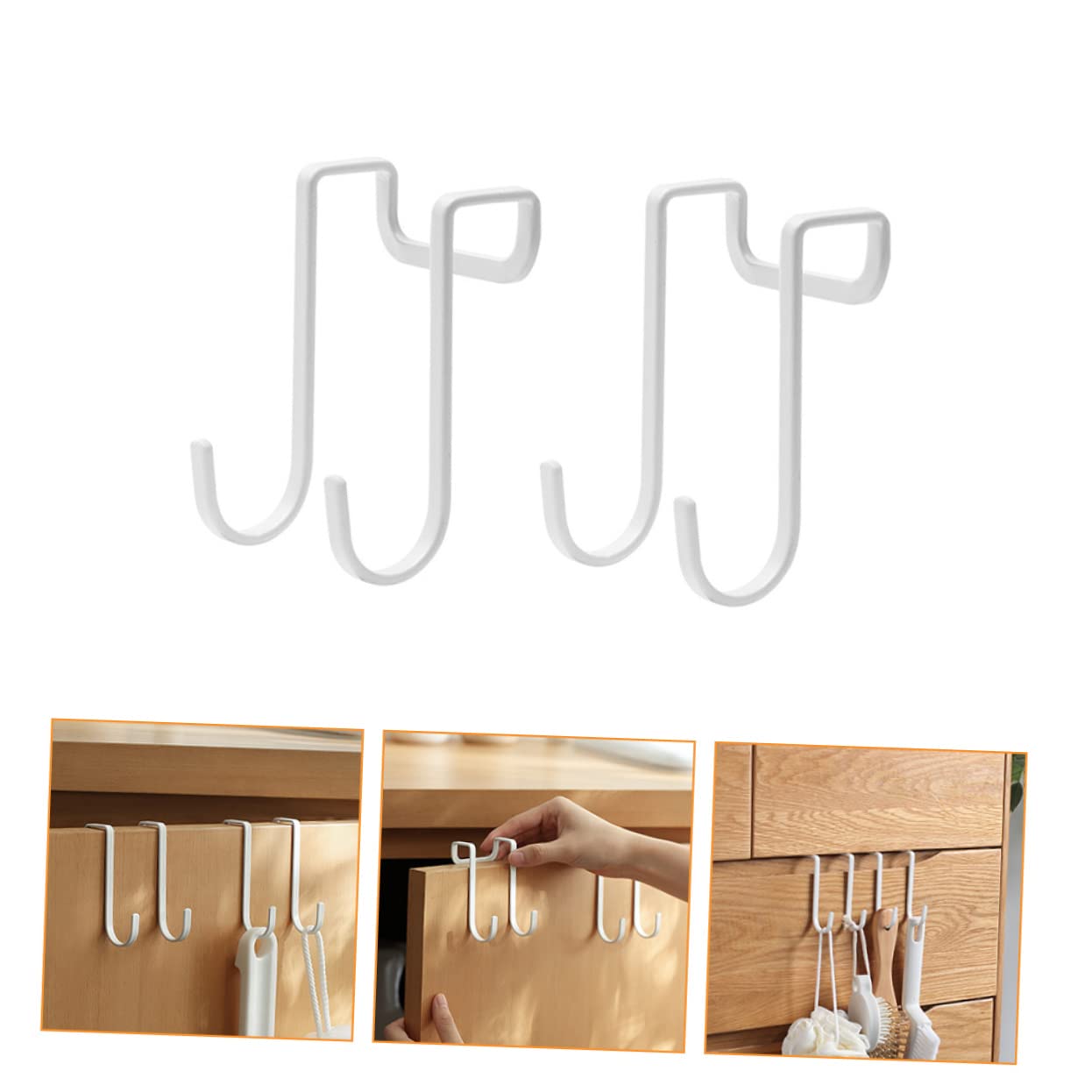 Abaodam 6 Pcs 1 Set door behind bed storage hanging white coat rack cabinet hooks over door hook organizer bedroom rack clothes hanging hooks double-row hooks no nails Coat hanger hat