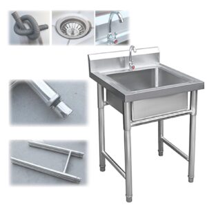 stainless steel kitchen prep & utility sink w/faucet, commercial restaurant free standing sink, outdoor washing hand basin (size : 60x60x80cm)