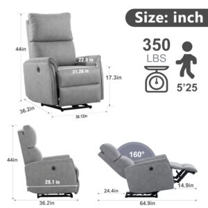 Prohon Recliner Chairs for Adults/Elderly, Upholstered Foam Lounge Single Sofa with USB Charging Ports, Home Theater Seating Power Rocker for Living Room, Gray