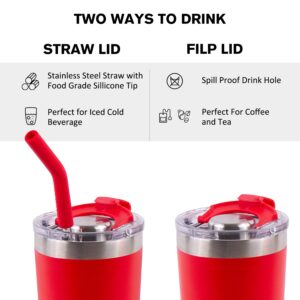 HYDROFROG Stainless Steel Tumbler with Lid and Straw Insulated Thermal Coffee Travel Mug 22 oz Reusable Coffee Mug for Cold and Hot,Cupholder Friendly Water Tumbler，Ruby Red