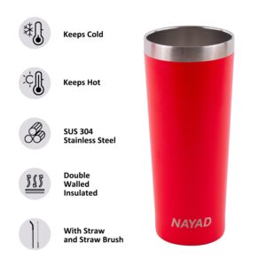 HYDROFROG Stainless Steel Tumbler with Lid and Straw Insulated Thermal Coffee Travel Mug 22 oz Reusable Coffee Mug for Cold and Hot,Cupholder Friendly Water Tumbler，Ruby Red