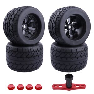 hobbypark pre-glued 6.5" tall 17mm hex rc street tires and wheels for traxxas e-revo 2.0 sledge t-maxx 3.3 arrma kraton 6s notorious redcat kaiju shredder 1/8 monster truck (set of 4)