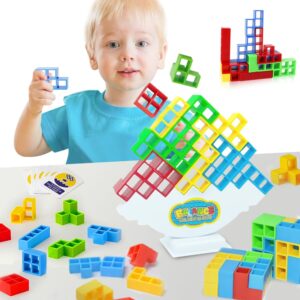 ciwich tetra tower balance stacking blocks game，48pcs stacking team building blocks board game for kids & adult, perfect family game party team building games toy