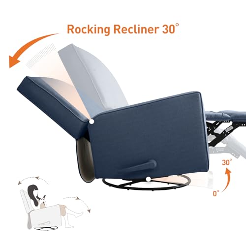 EASELAND 360 Swivel Rocking Recliner Chair, Comfy Upholstered Glider Rocking Recliner Chair, Single Gider Rocker Sofa Chair with Lumbar Support for Living Room, Bedroom