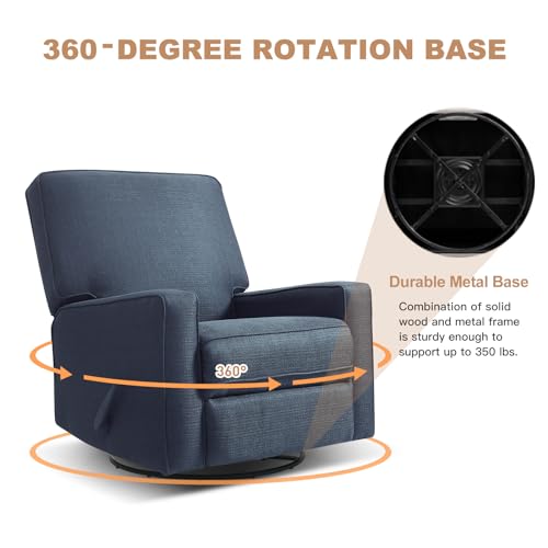 EASELAND 360 Swivel Rocking Recliner Chair, Comfy Upholstered Glider Rocking Recliner Chair, Single Gider Rocker Sofa Chair with Lumbar Support for Living Room, Bedroom