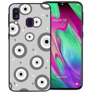 zaztify phone case for samsung galaxy a40, black grey evil eye turkish demon eyes ojo turco negro blanco cute shockproof protective anti-slip thin soft cover shell