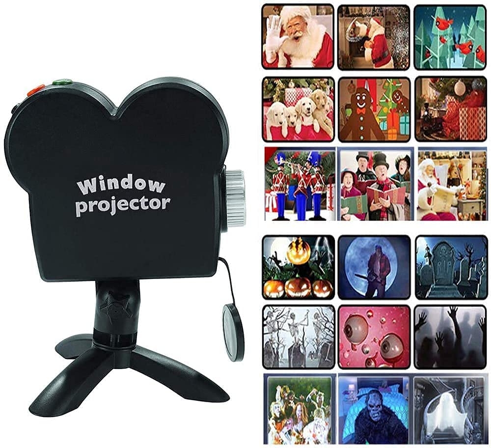 2024 Halloween Holographic Projector,Halloween Hologram Projector Christmas Window Projector Decorations,Lights Outdoor Portable Holographic Projection with Tripod,12 Movies Christmas Halloween