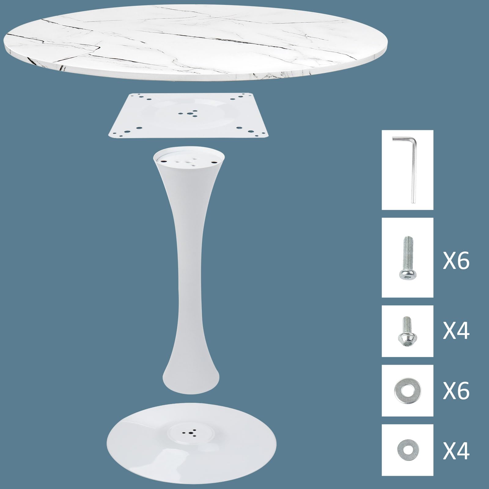 Round Dining Table White Faux Marble Kitchen Dining Table 31.5" Modern Mid-Century Leisure Tulip Table with Pedestal Base for Dining Room 2 to 4 Person