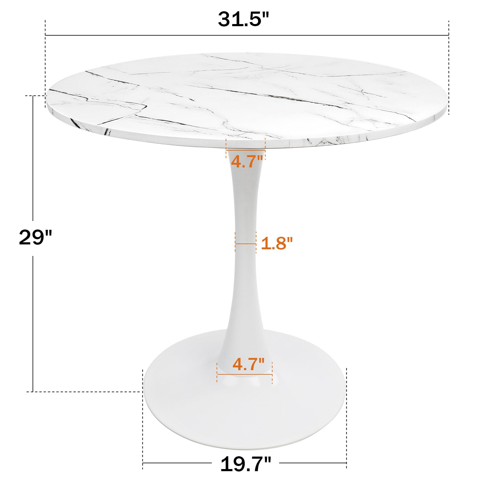 Round Dining Table White Faux Marble Kitchen Dining Table 31.5" Modern Mid-Century Leisure Tulip Table with Pedestal Base for Dining Room 2 to 4 Person