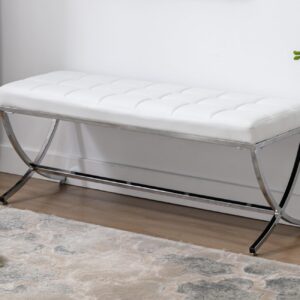 Shunzhi Modern Entryway Bench Modern Faux Leather Dining Bench Upholstered End of Bed Bench Button Tufted Ottoman Stool Bench Waiting Room Bench with Metal Legs for Living Room/Bedroom, White