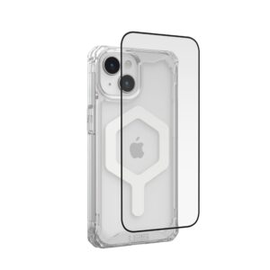 urban armor gear uag designed for iphone 15 case 6.1" plyo ice/white compatible with magsafe bundle with uag screen protector glass shield plus 6.1"