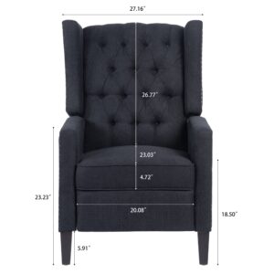 Wingback Recliner Chair Fabric Living Room Chairs Modern High Back Accent Chair Comfy Reading Chair Tufted Wing Back Chairs with Arms for Bedroom Office, 27.16" Wide, Black