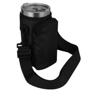 xxerciz water bottle carrier bag for yeti rambler 30 oz cup, water bottle holder with adjustable strap, tumbler carrier pouch accessories for outdoor travelling camping (black)