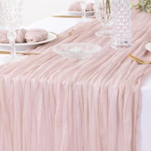 dezerlor dusty pink cheesecloth table runner 14ft gauze table runner rustic sheer cheese cloth table runner 170 inches long for wedding bridal baby shower spring table decor