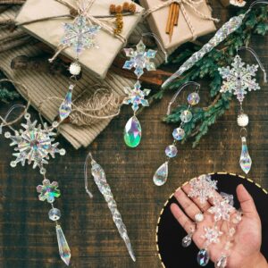 GuassLee 18pcs Crystal Christmas Tree Ornaments - Iridescent Acrylic Snowflake Icicle Drop Crystal Hanging Ornaments for Tree Iridescent Party Decor Christmas Frozen Themed Birthday Decor