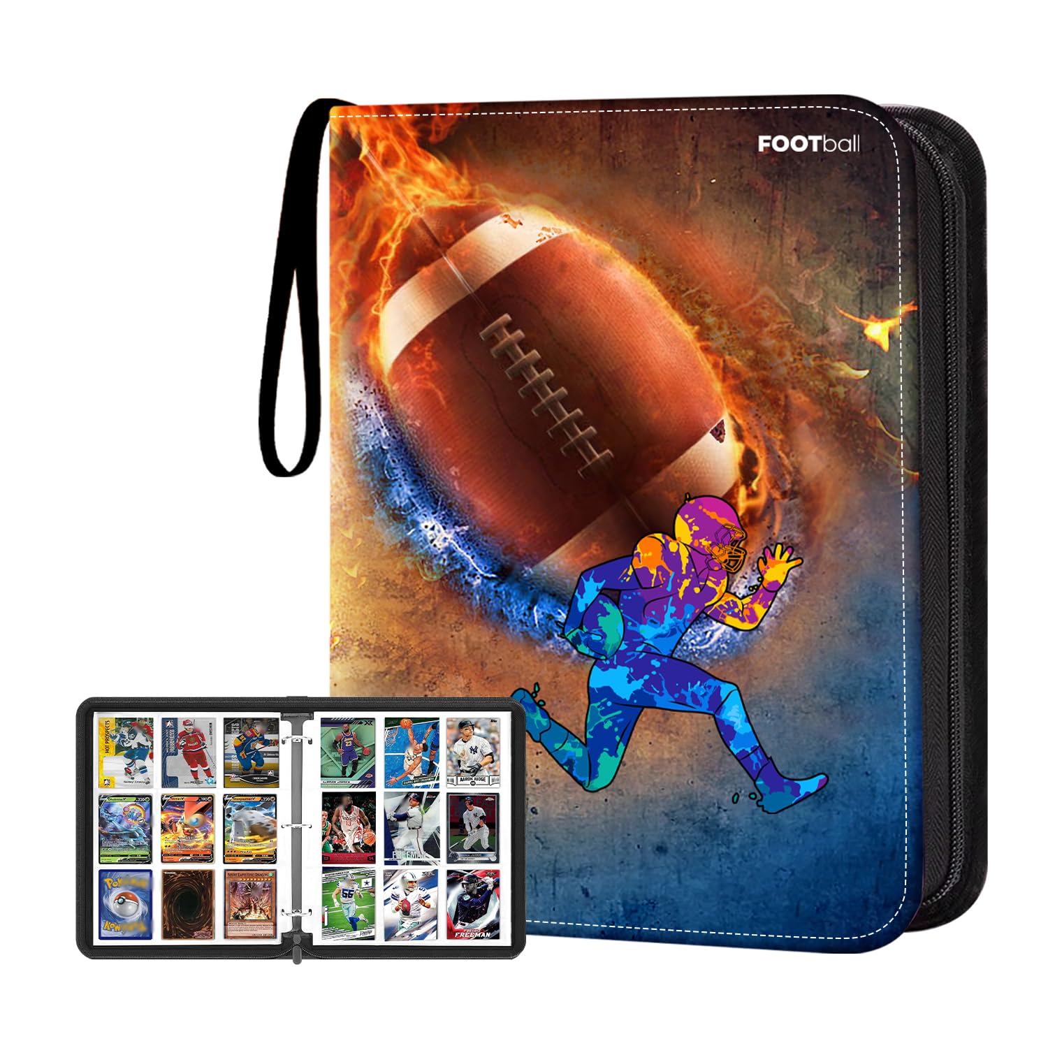 HESTECH Football Card Binder with Sleeves 3 Ring Binder, Fits 900 Pockets Sports Card Holder Protectors Albums Card Storage Box Organizer Case for Baseball Basketball Gaming Trading Cards MTG