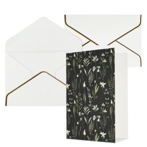 CULPRT White A7 Invitation Envelopes with Plants Blank Greeting Card,5 x 7 Envelopes with Gold Border for Office