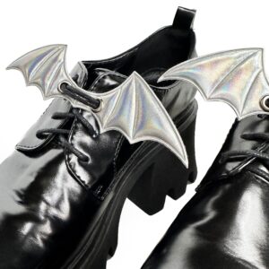 1 pair espilane handmade large spooky bat wing charm shoe halloween gothic lace charms for laced shoes and skates (silver)