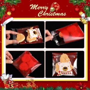 Engrowtic 300 Pcs Christmas Cellophane Bags Xmas Candy Bags Holiday Cookie Treat Bags Self Adhesive Clear Plastic Bags for Christmas Party Favor Gift Supplies, 12 Designs