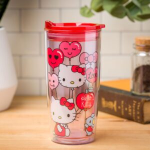 Silver Buffalo Sanrio Hello Kitty Valentine’s Day Heart Balloons Double Wall Travel Tumbler with Slide Close Lid, 20 Ounces