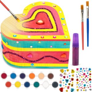 paint your own wooden jewelry box-arts and crafts for kids 4-6, diy treasure box painting kits gift for 7 8 year old girls, kids crafts birthday/mother's day/christmas gift